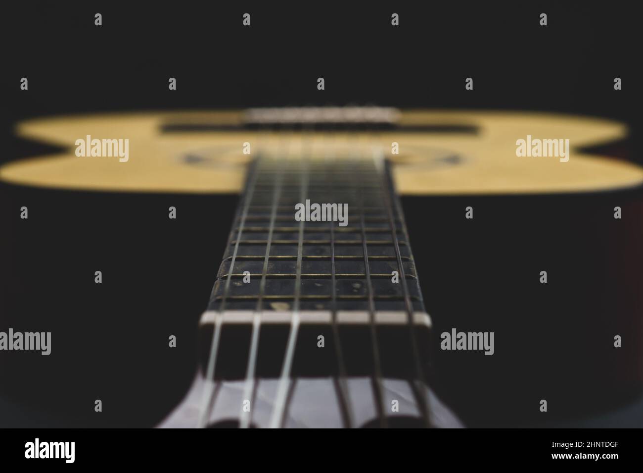 Acoustic guitar close up. musical instrument. strings on the guitar ...