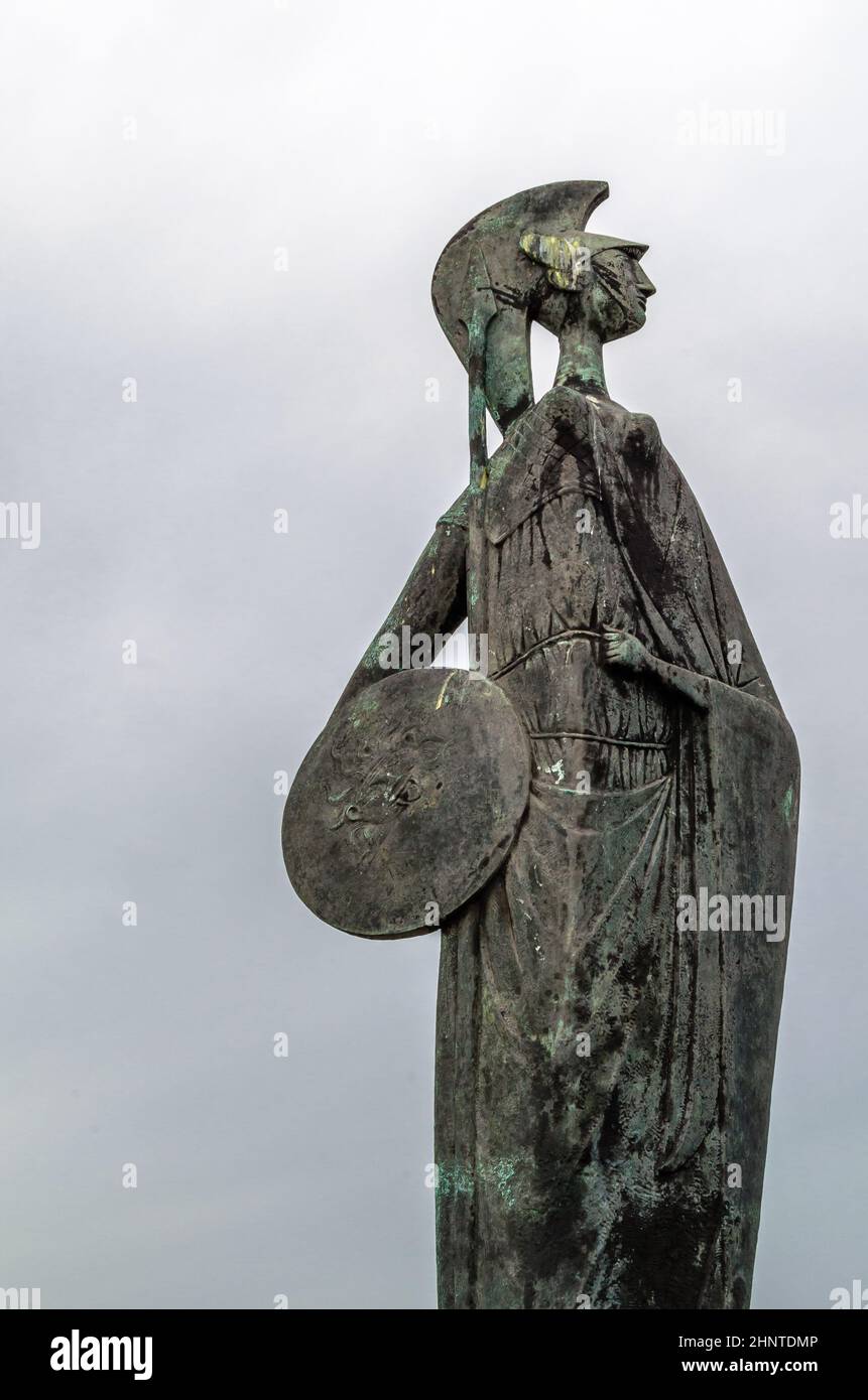 ANTWERP, BELGIUM - AUGUST 22, 2013: The statue of the goddess Minerva ...