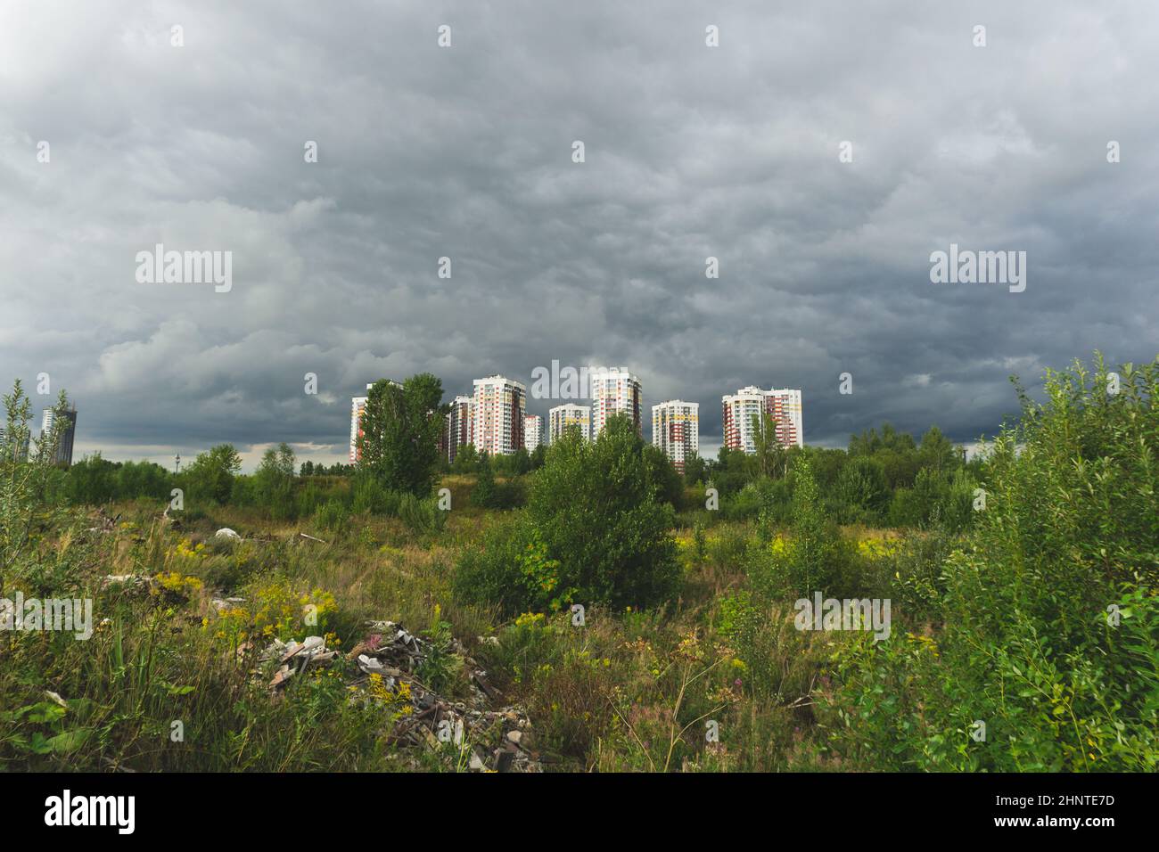 Horizon line with buildings. nature landscape with city into a distance ...