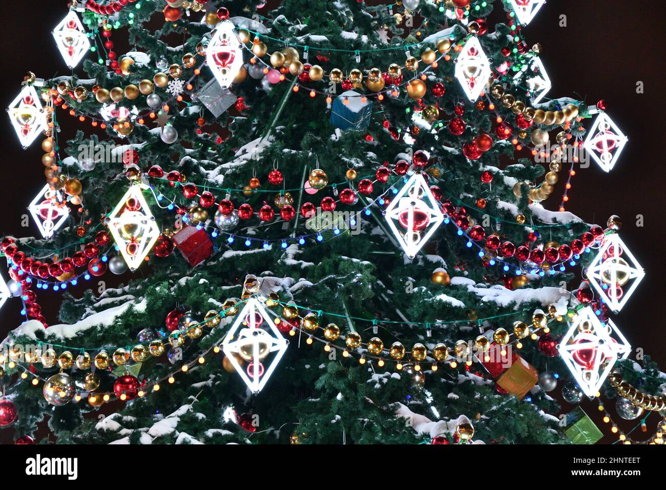 Christmas tree with decorations on New Year's Eve Stock Photo - Alamy
