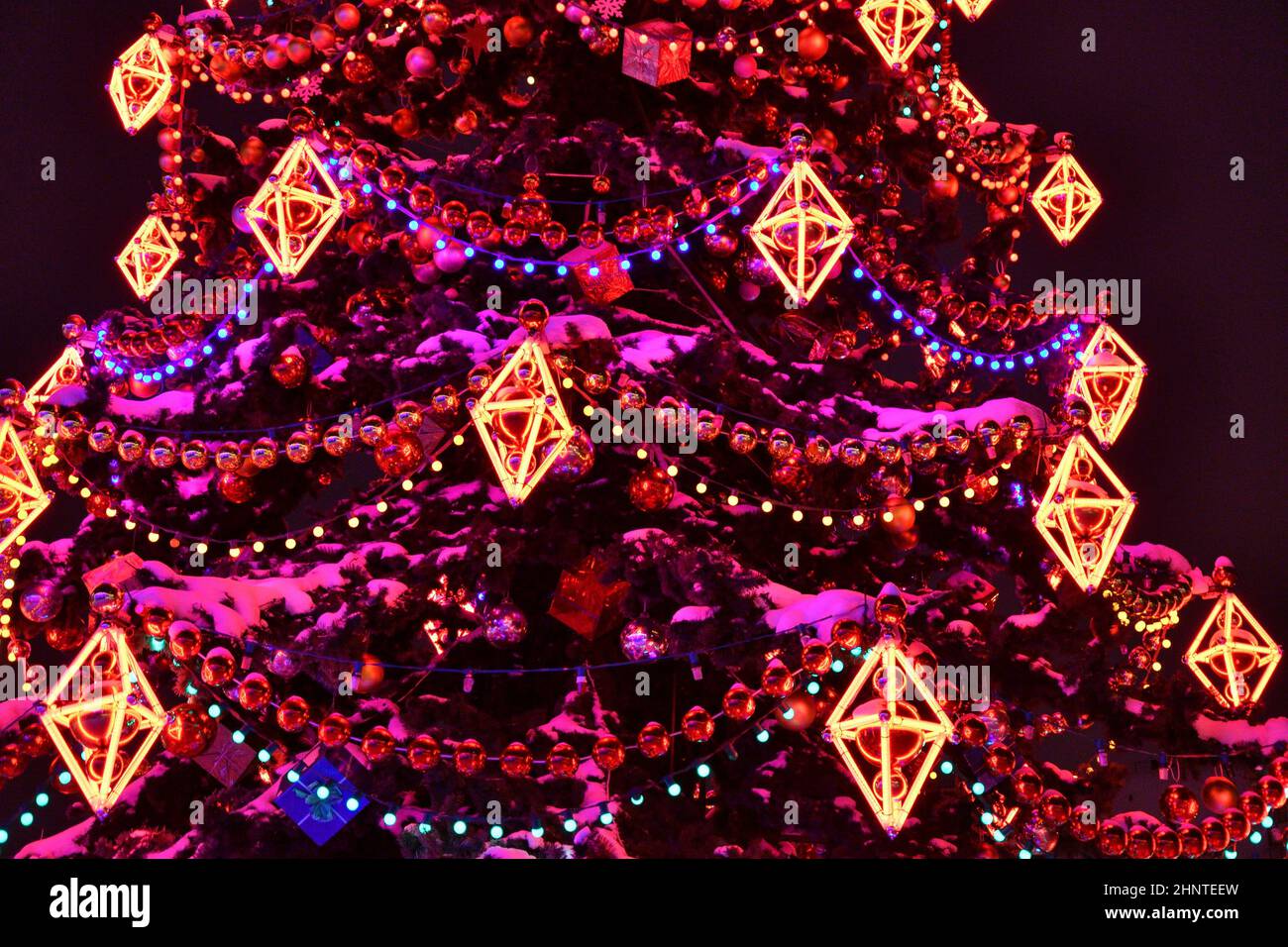 Christmas tree with decorations on New Year's Eve Stock Photo - Alamy