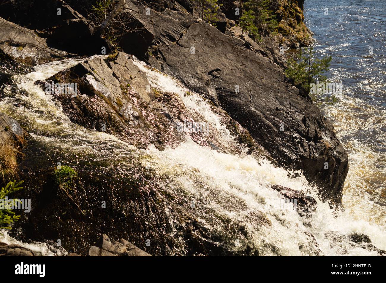 Waterfall nature background. rushing stream water. rocky flowing river ...
