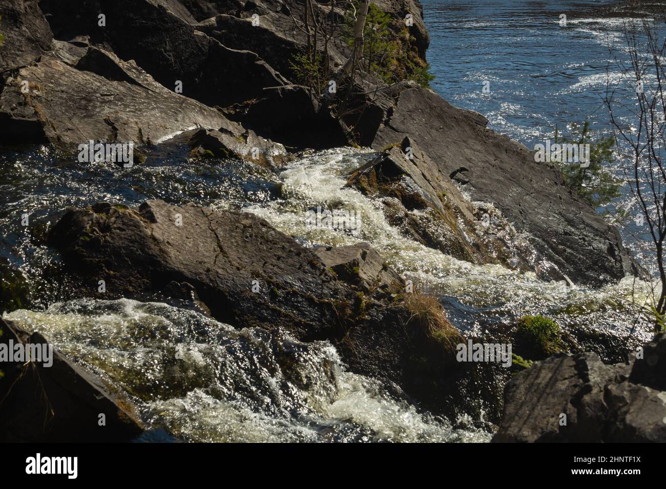 Waterfall nature background. rushing stream water. rocky flowing river ...