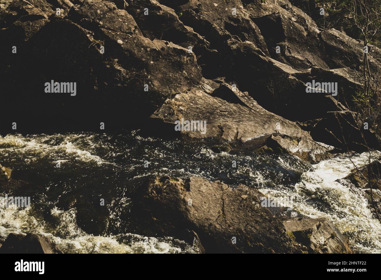 Waterfall nature background. rushing stream water. rocky flowing river ...