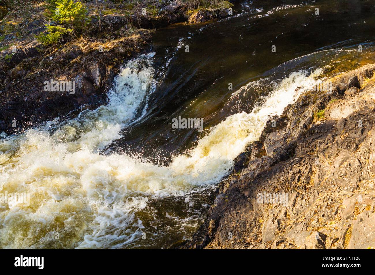 Waterfall nature background. rushing stream water. rocky flowing river ...