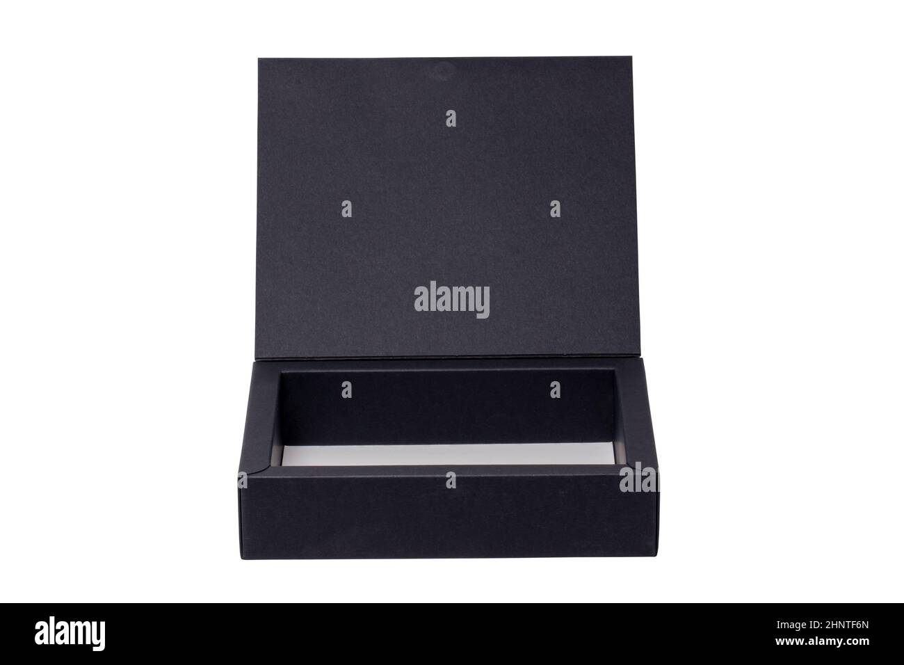Open black cardboard box or box with magnetic closure isolated on a ...