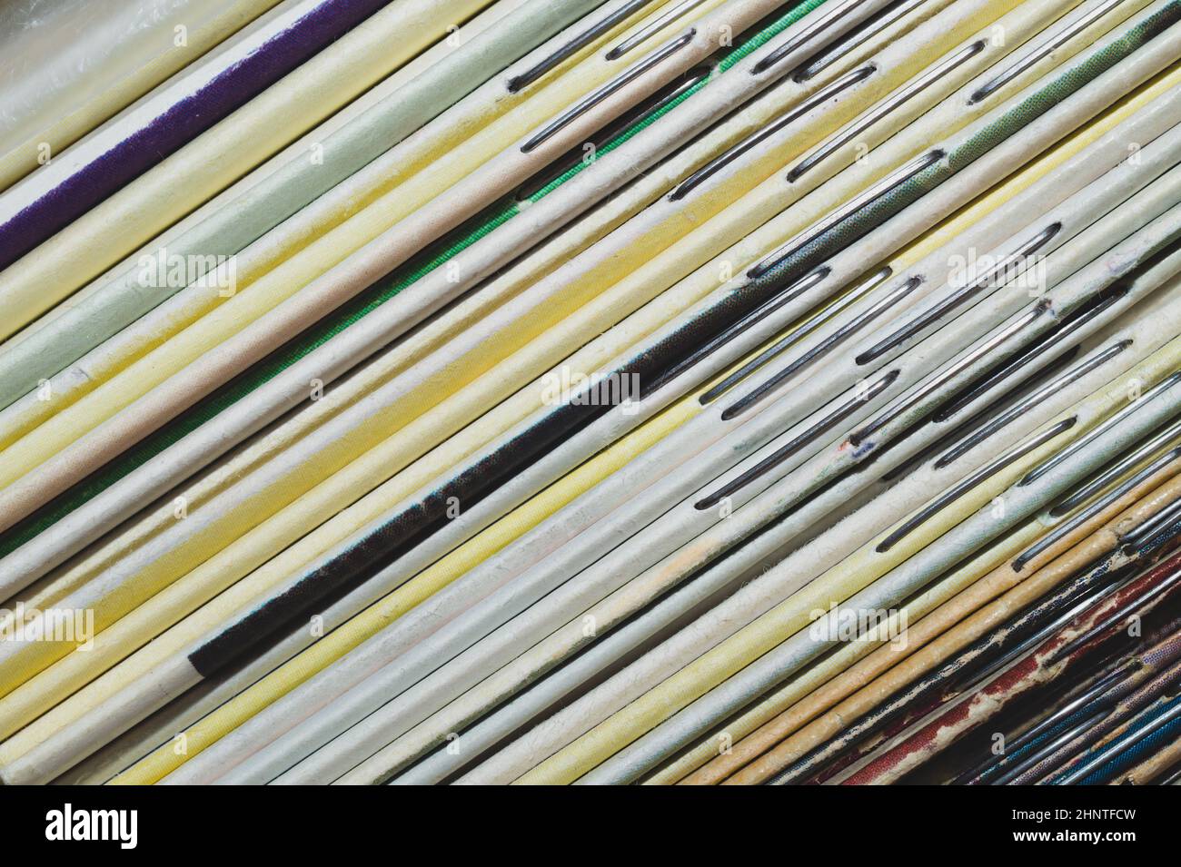 Stack of old magazines. pile of retro newspapers. vintage journals lie ...