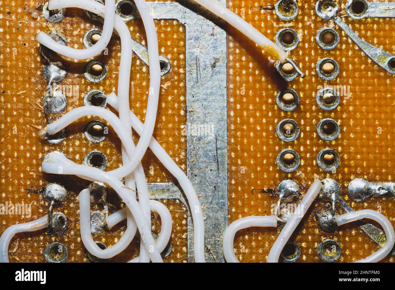 Handmade circuit board with connection wires. industrial background ...