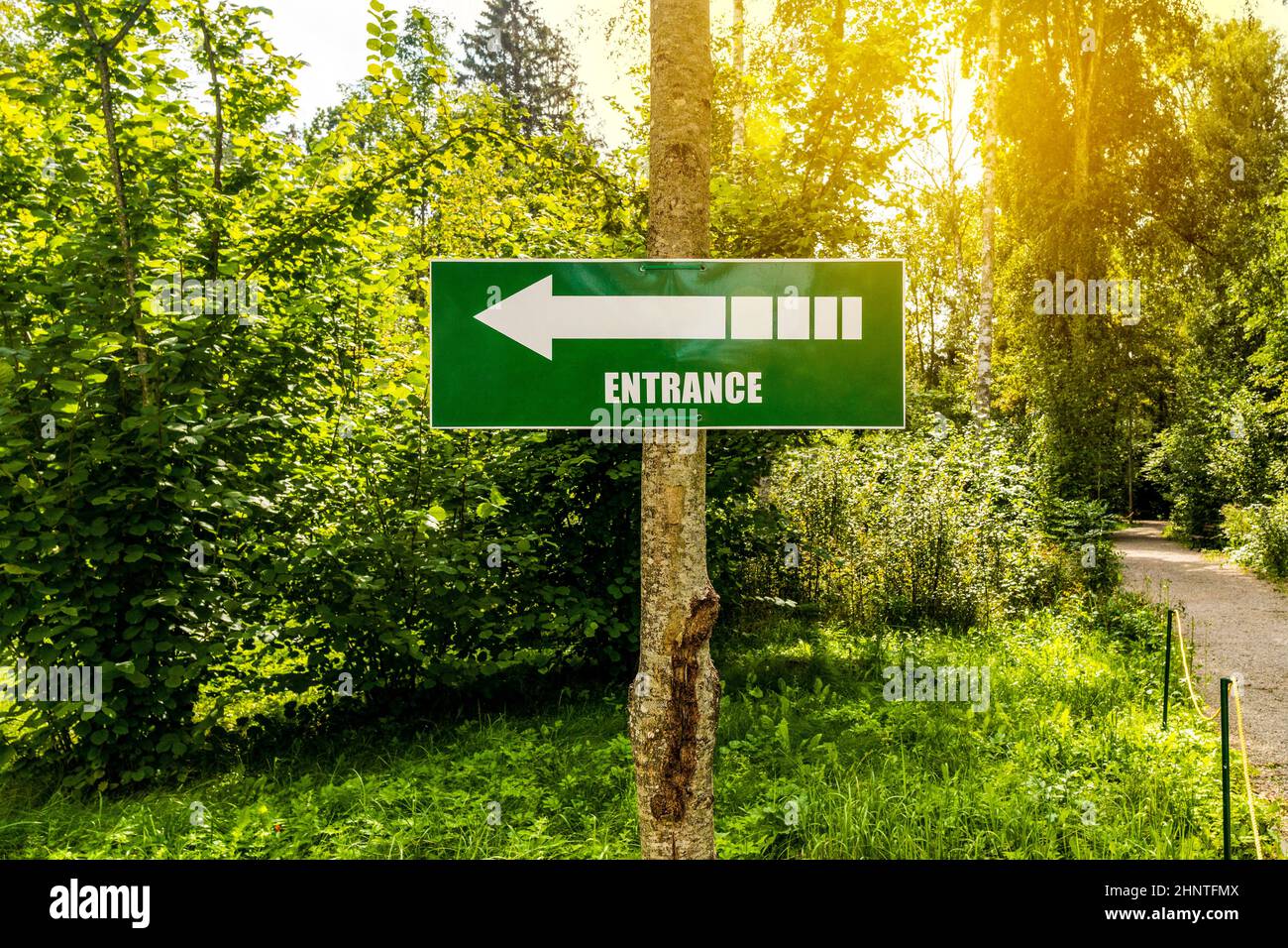 Directional sign in a park the entrance to a hiking trail Stock Photo ...