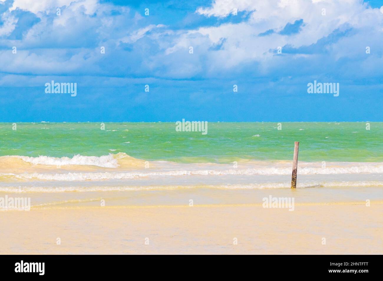 Beautiful Holbox island beach sandbank panorama turquoise water waves ...