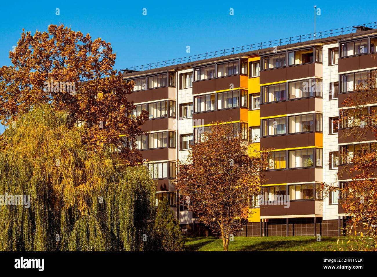 Residential multi storey home with heat-insulated facade, exterior shot ...