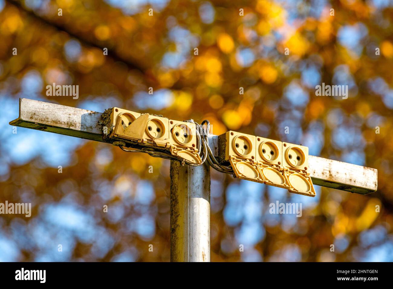 The power outlets with stand outside at the park Stock Photo - Alamy