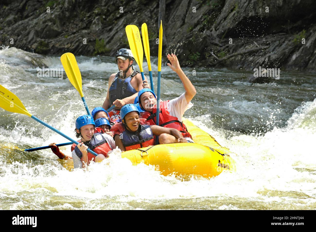 Tourists taking a whitewater raft trip on the Oconee River of Tennessee ...