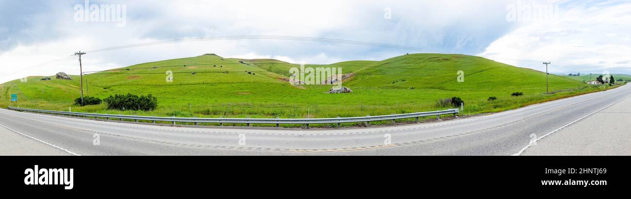 Cabrillo Highway California Highway No 1 in cloudy weather with green ...