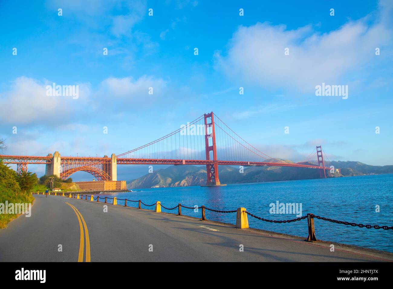 View of Golden Gate Bridge along the coastline in San Francisco with ...