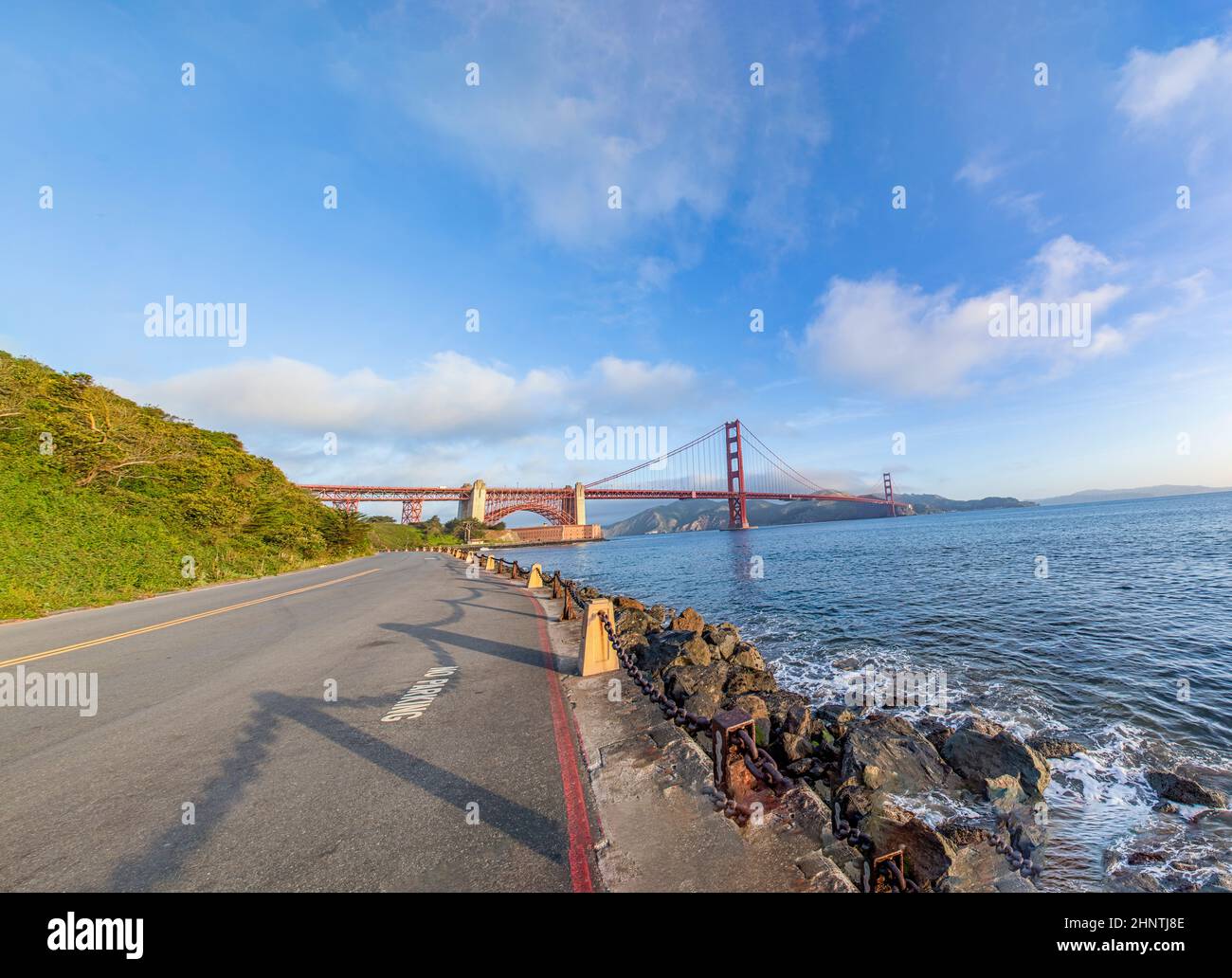 View of Golden Gate Bridge along the coastline in San Francisco with ...