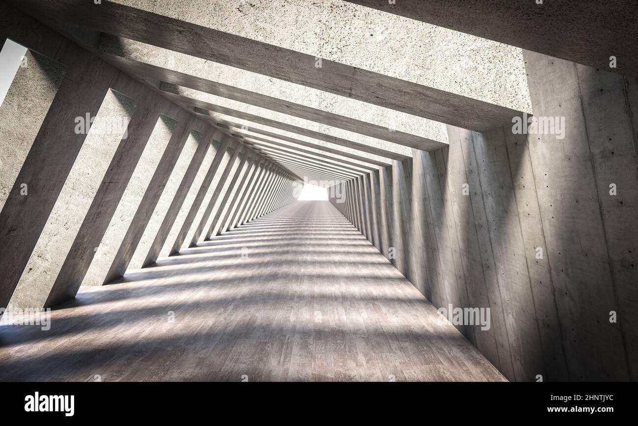 reinforced concrete tunnel structure with side openings. 3d render ...