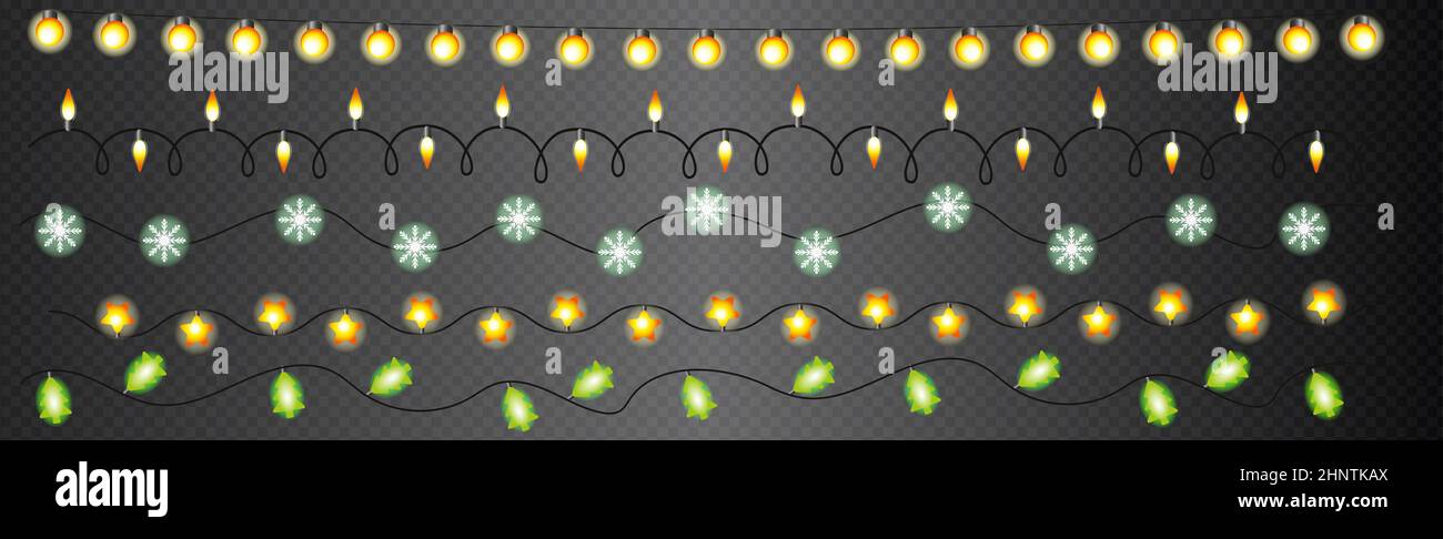 Set of 5 pieces Christmas festive garlands on a transparent background ...