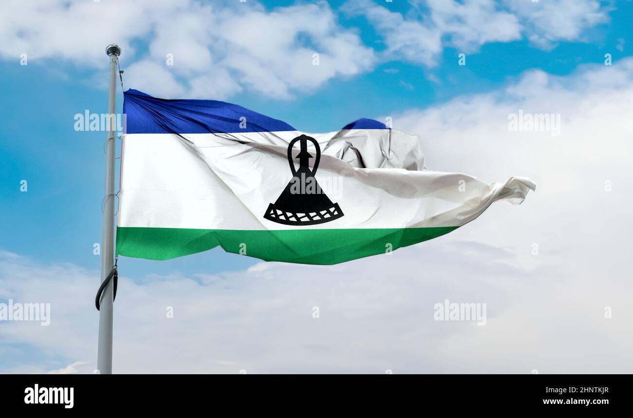 Lesotho flag - realistic waving fabric flag Stock Photo - Alamy