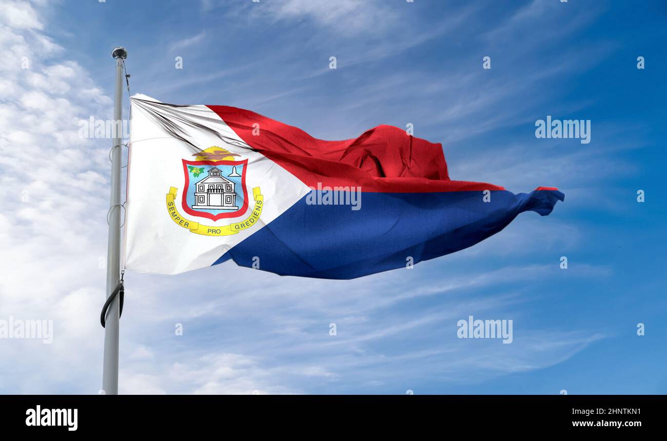 3D-Illustration of a Sint Maarten flag - realistic waving fabric flag ...