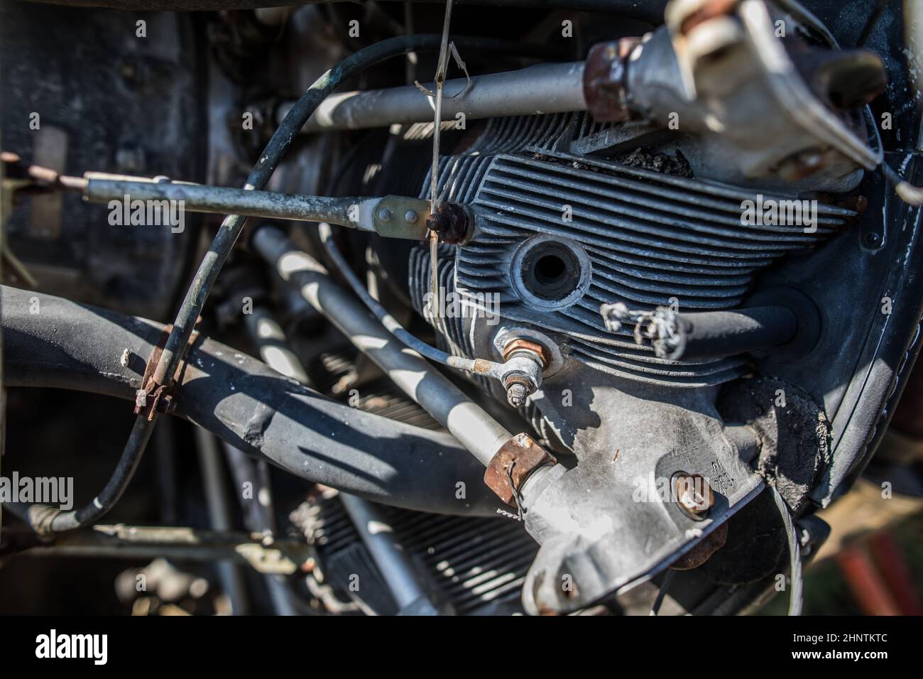 Close up shot of the damaged engine of a vintage airplane Stock Photo ...