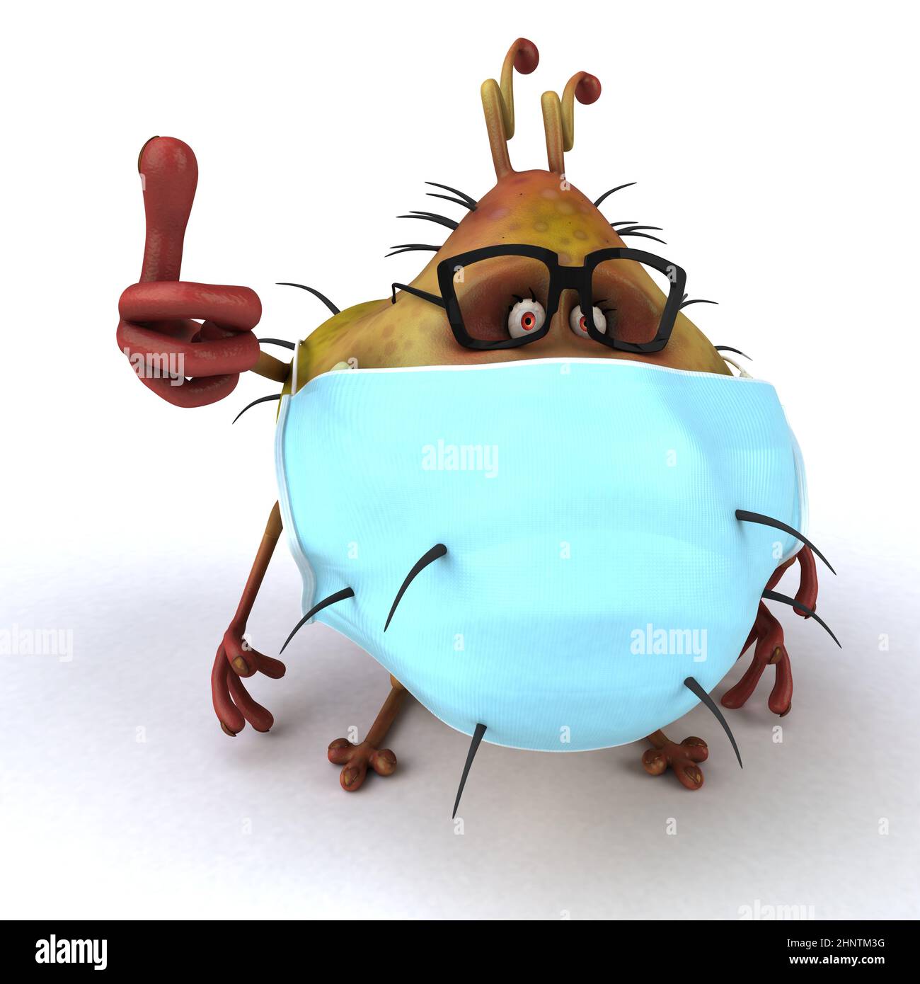Fun 3D illustration of a cartoon microbe with a mask Stock Photo - Alamy