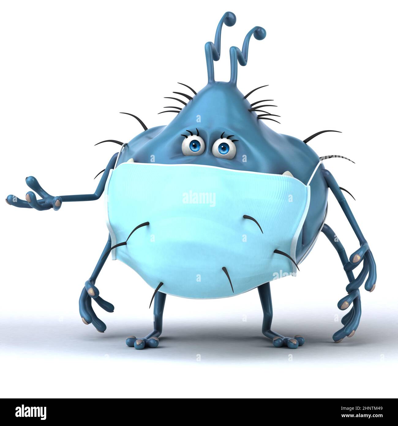 Fun 3D illustration of a cartoon microbe with a mask Stock Photo - Alamy