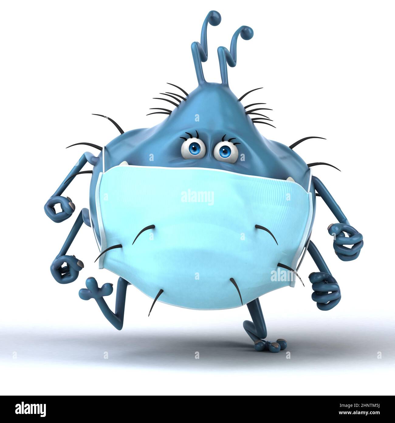 Fun 3D illustration of a cartoon microbe with a mask Stock Photo - Alamy