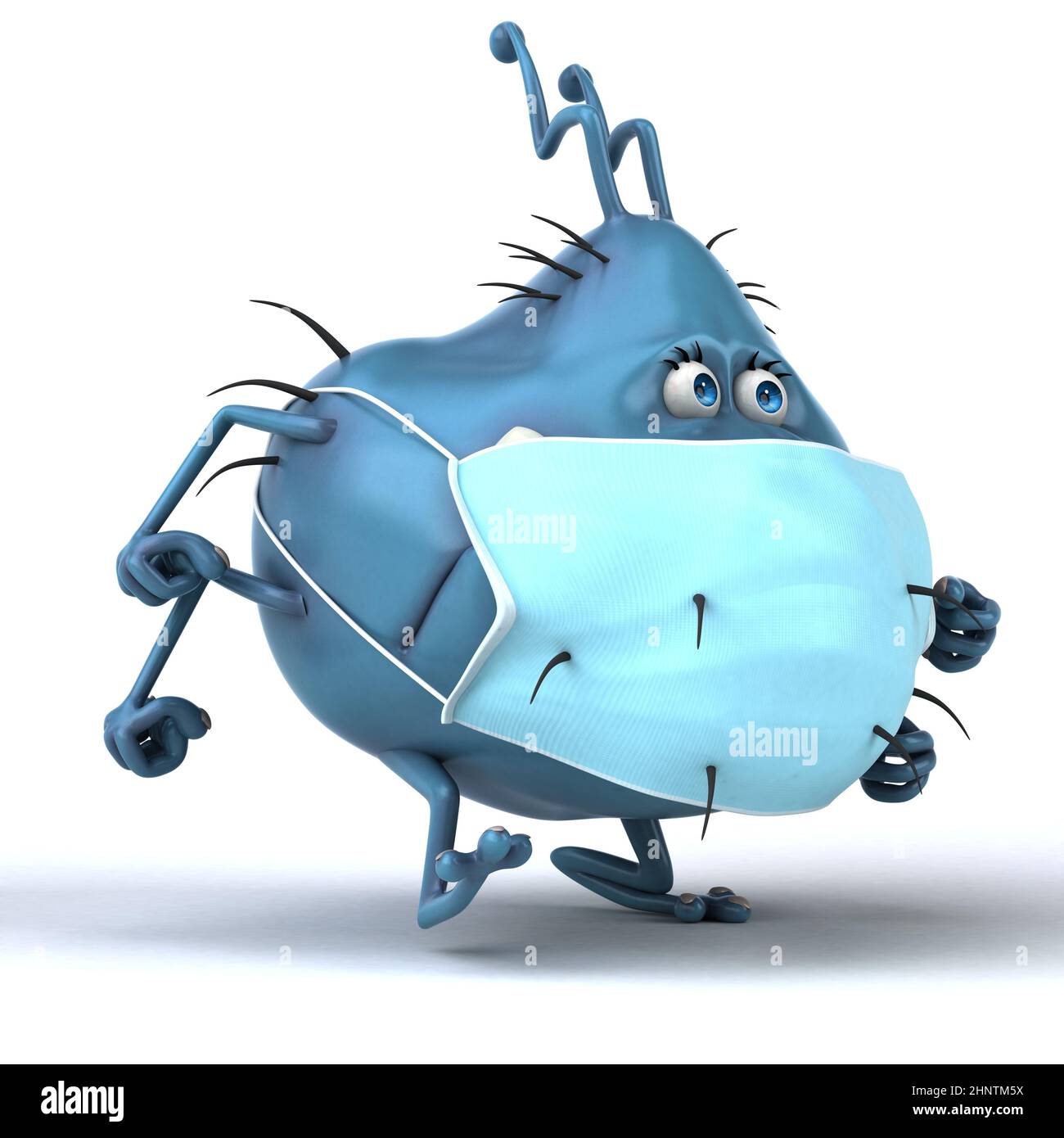 Fun 3D illustration of a cartoon microbe with a mask Stock Photo - Alamy