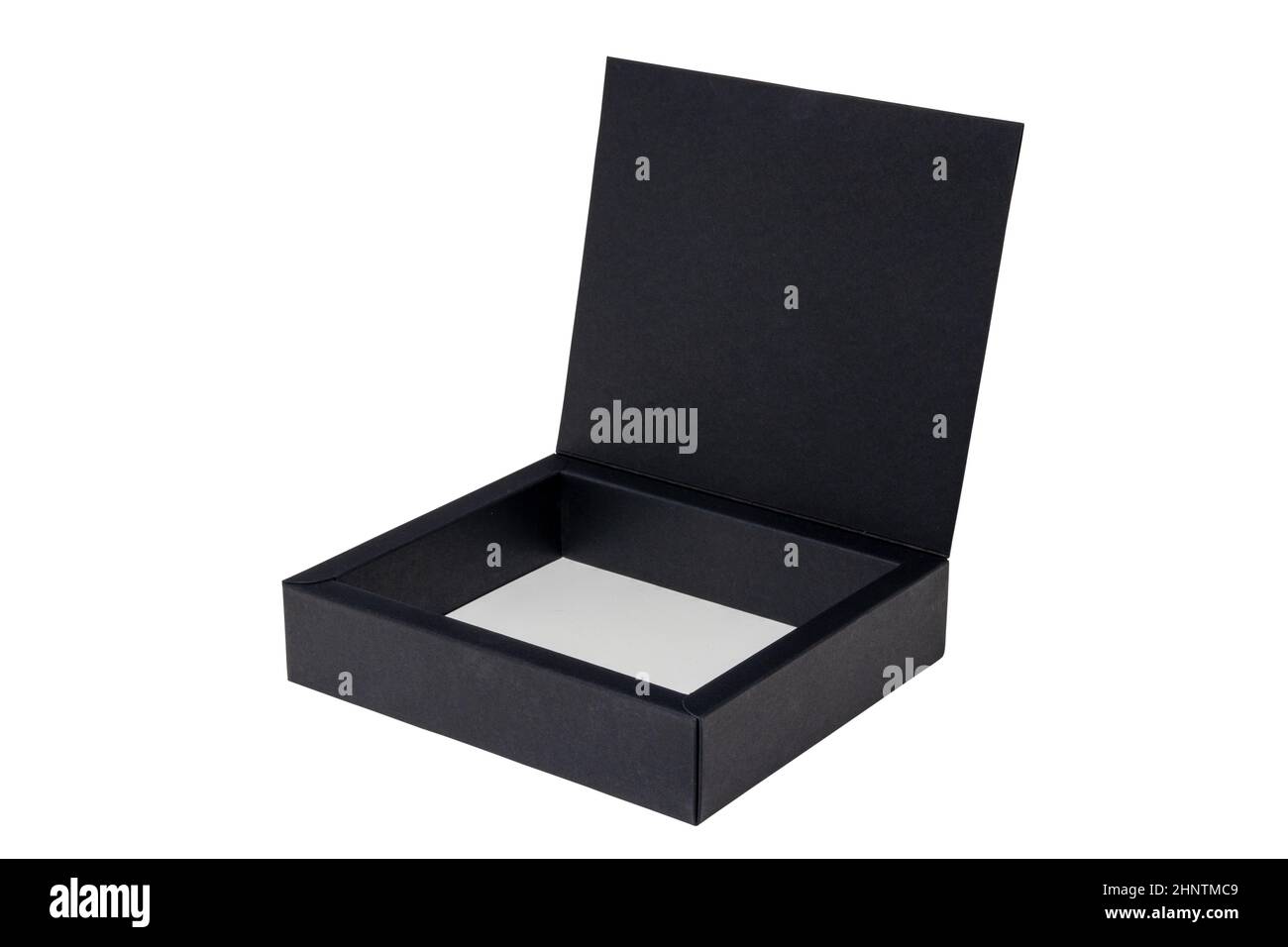Open black cardboard box or box with magnetic closure isolated on a ...