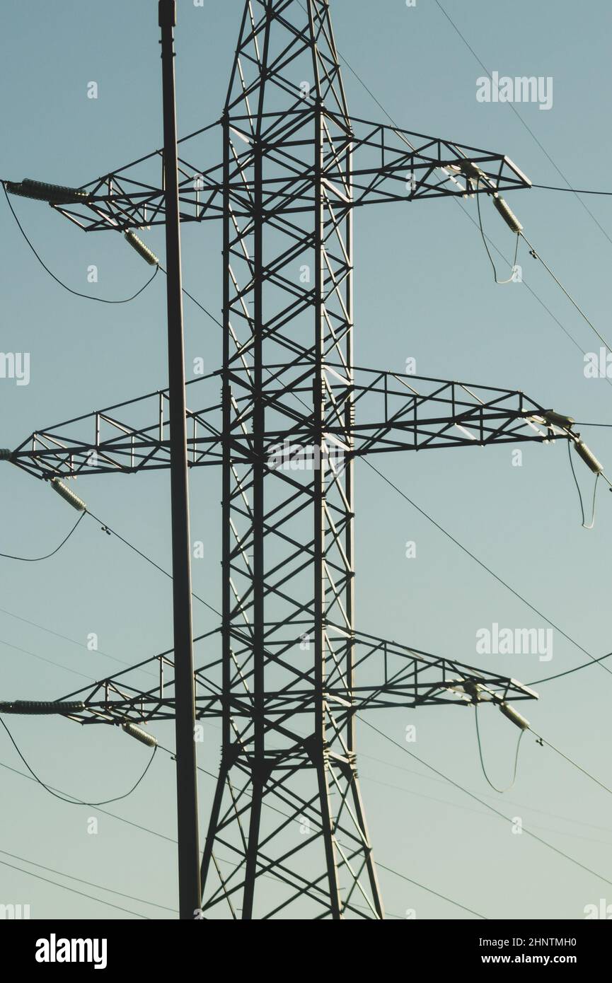 Power line post. high voltage tower with the sky. industrial background ...
