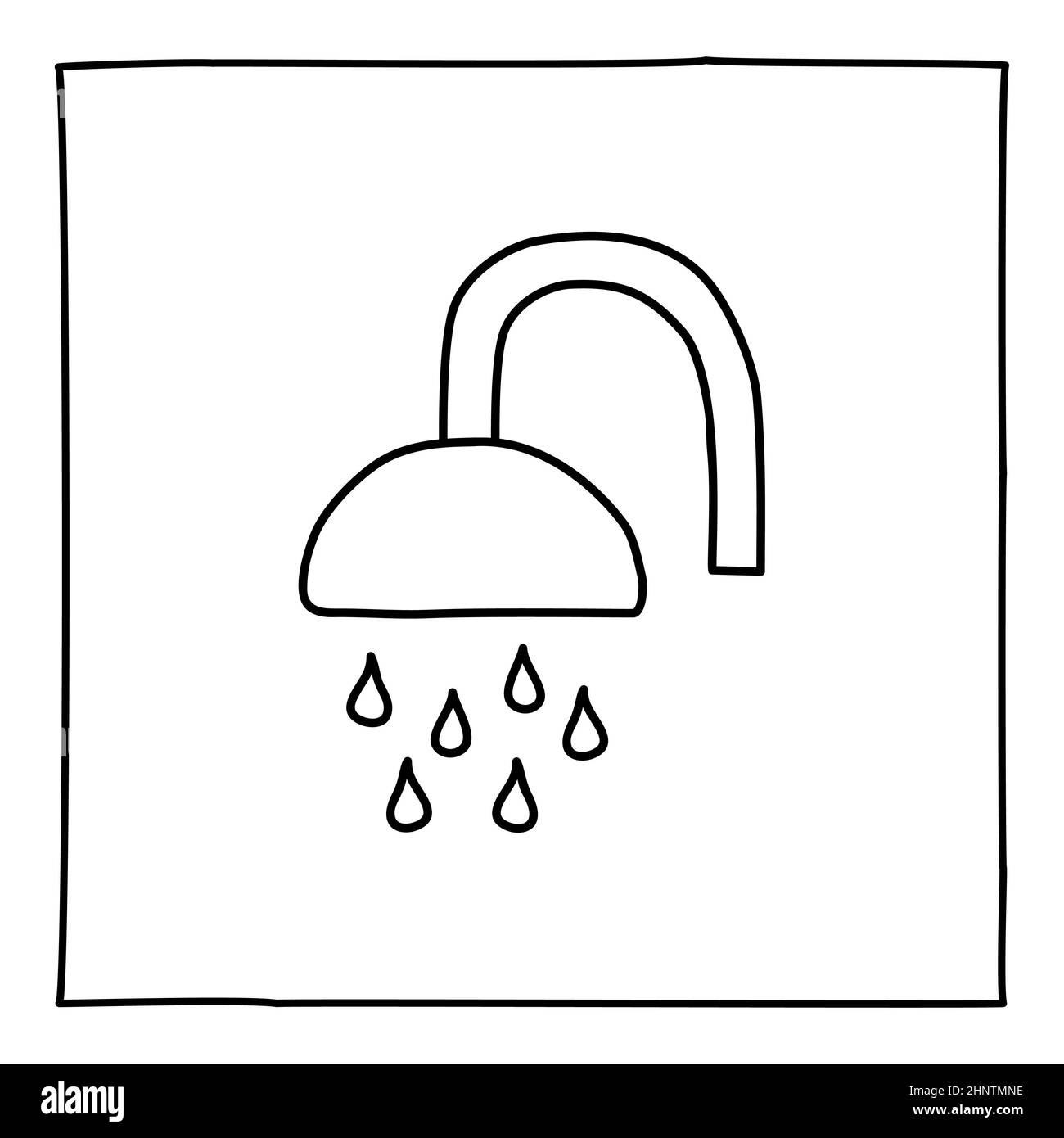 Doodle shower icon or logo, hand drawn with thin black line. Isolated ...