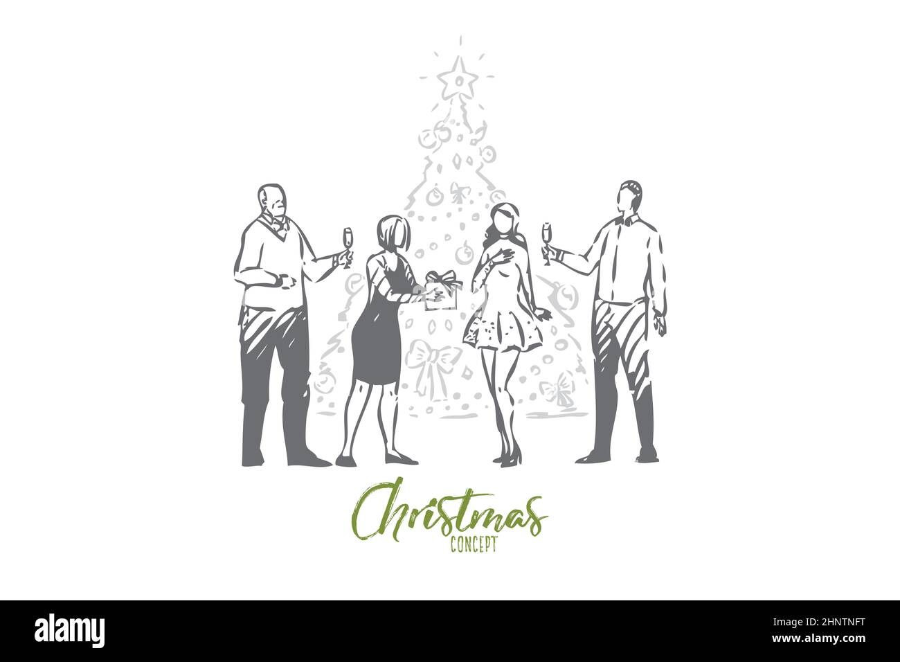 Christmas concept sketch. Family tradition, parents and children ...