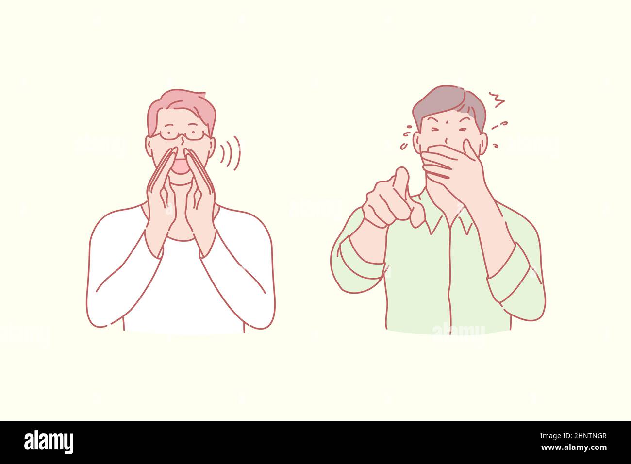 Shouting and laughing men, positive and negative emotion concept. Way ...