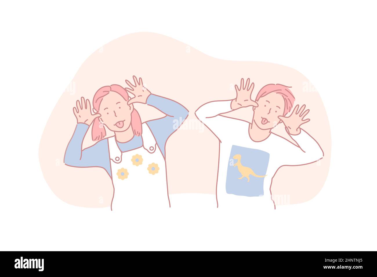 Naughty behaviour, fooling around, childhood fun concept. Little ...