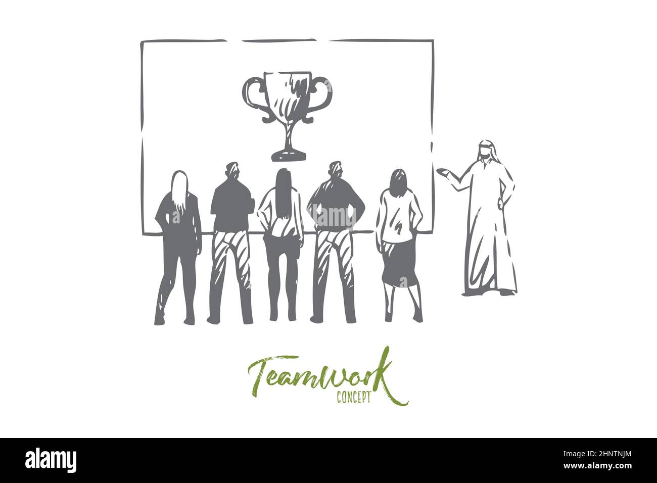 Teamwork concept sketch. Business presentation, seminar about goals and ...
