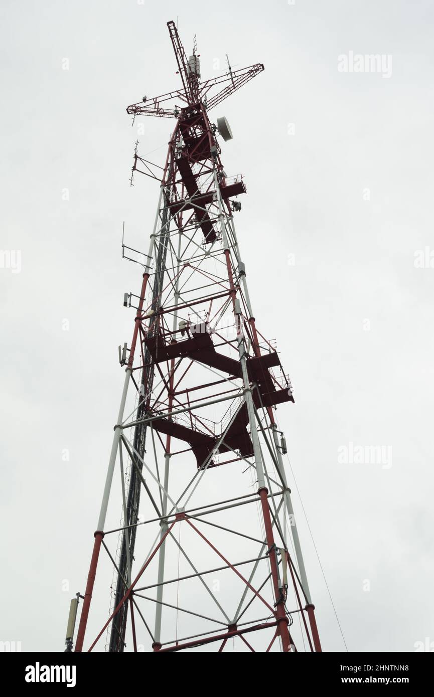 Telecommunication tower. high radio antenna. big construction Stock ...