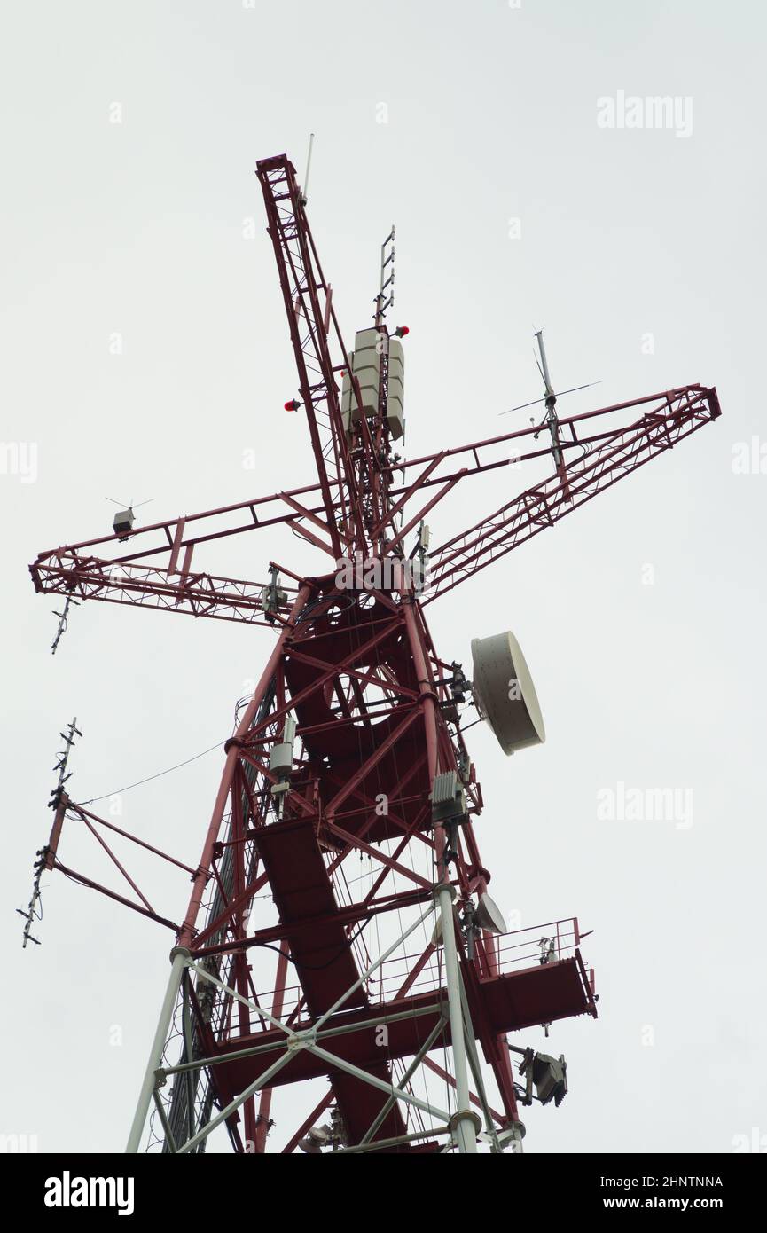 Telecommunication tower. high radio antenna. big construction Stock ...