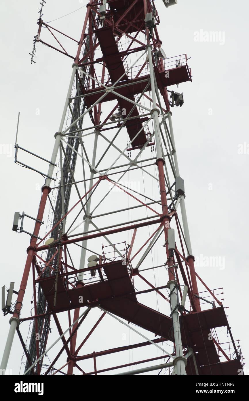 Telecommunication tower. high radio antenna. big construction Stock ...