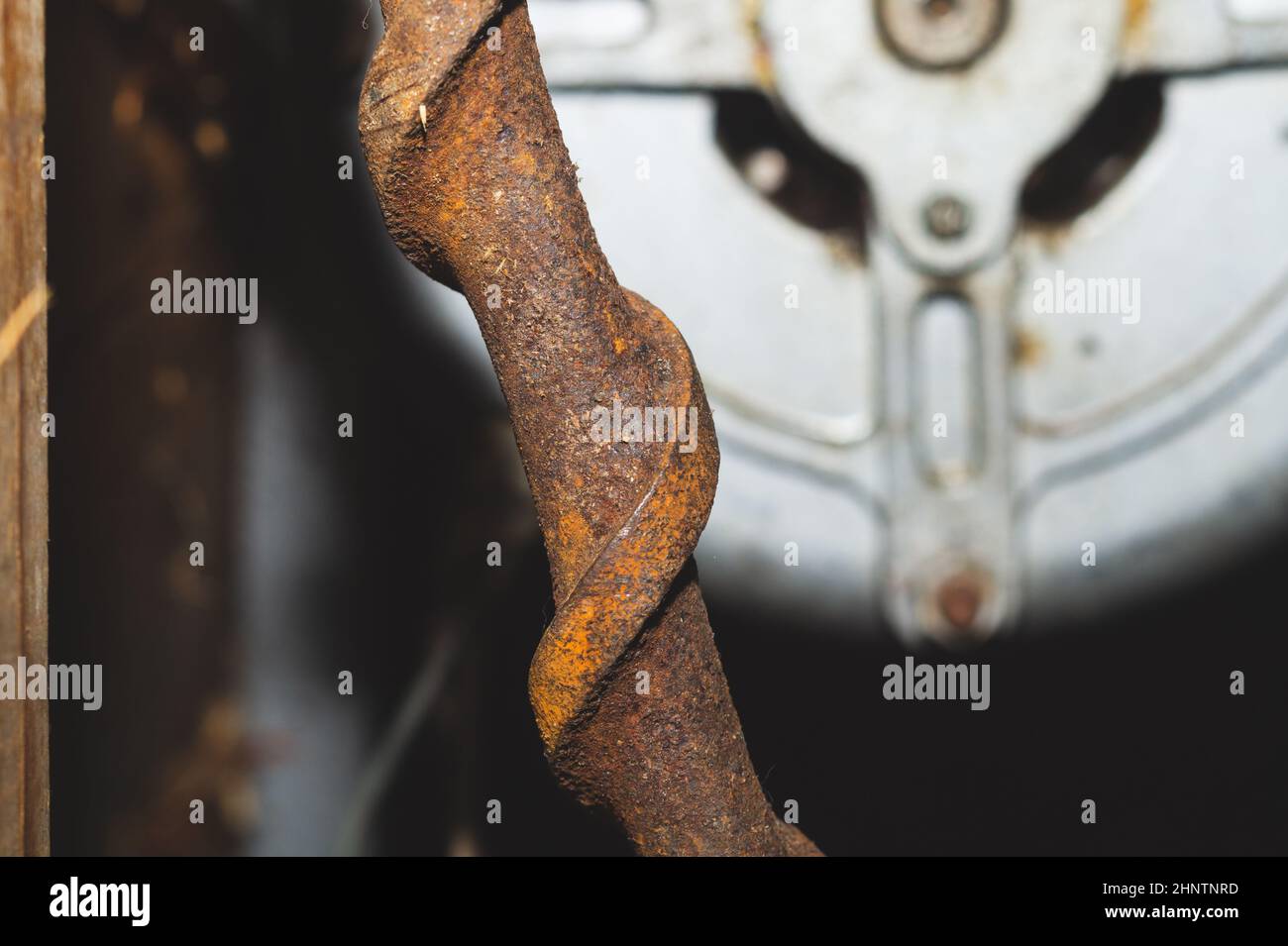 Old rusty hand drill detail close up. work tool Stock Photo - Alamy