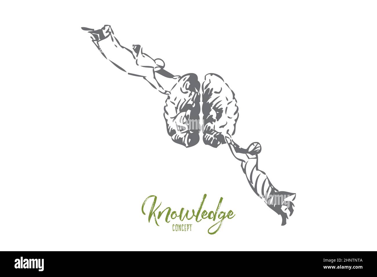 Knowledge concept sketch. Flying muslim man and woman holding brain ...