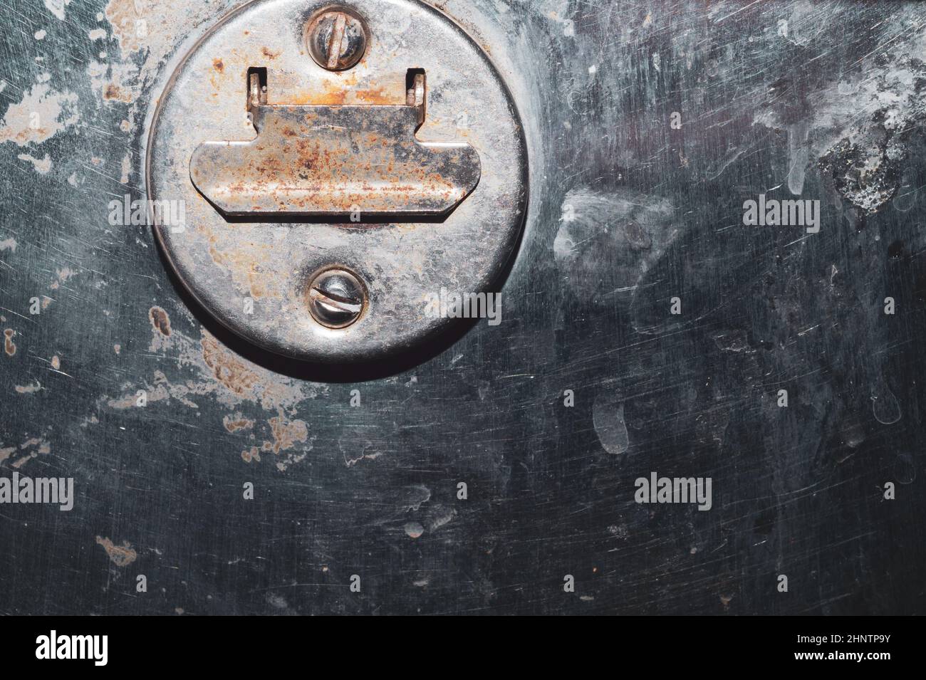 Rusty keyhole on metal door. steel surface. iron plate. grunge texture ...