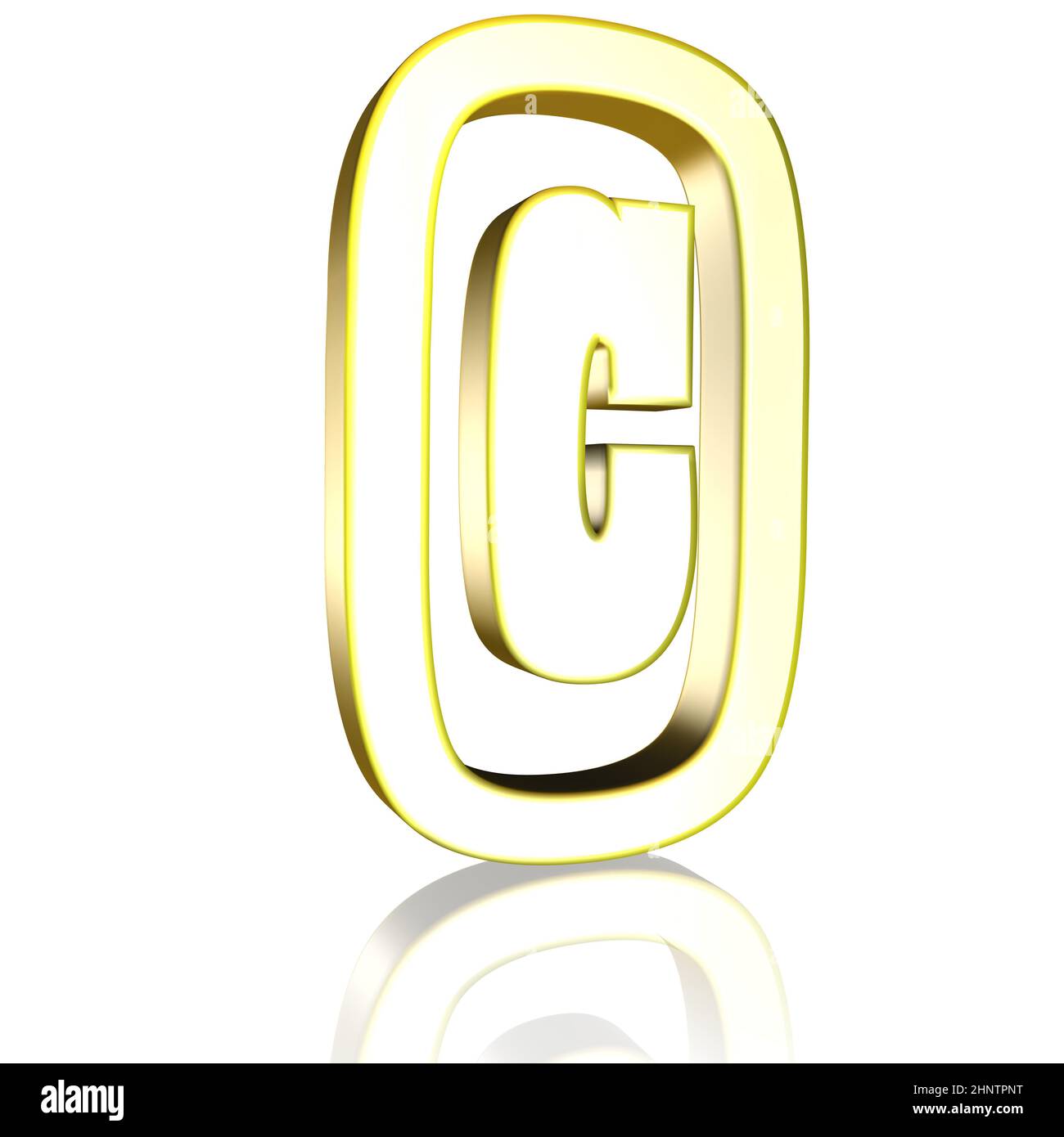 Copyright symbol in yellow, gold on a white background as a 3D ...