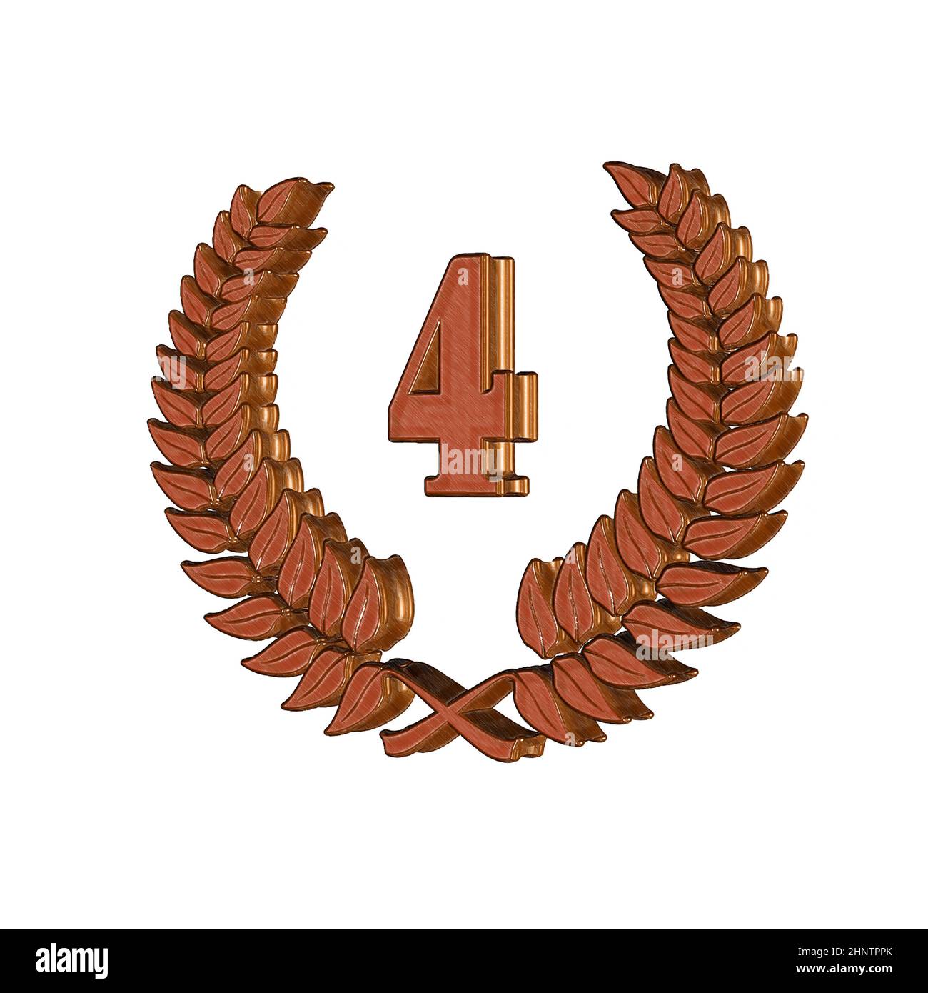 Number 4 with laurel wreath or honor wreath as a 3D-illustration, 3D ...