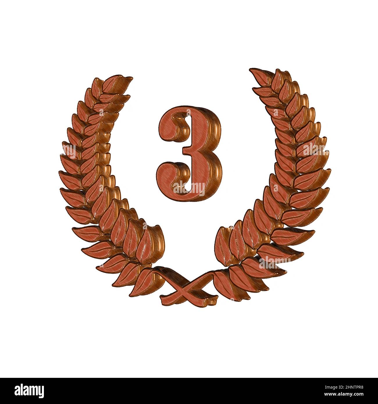 Number 3 with laurel wreath or honor wreath as a 3D-illustration, 3D ...