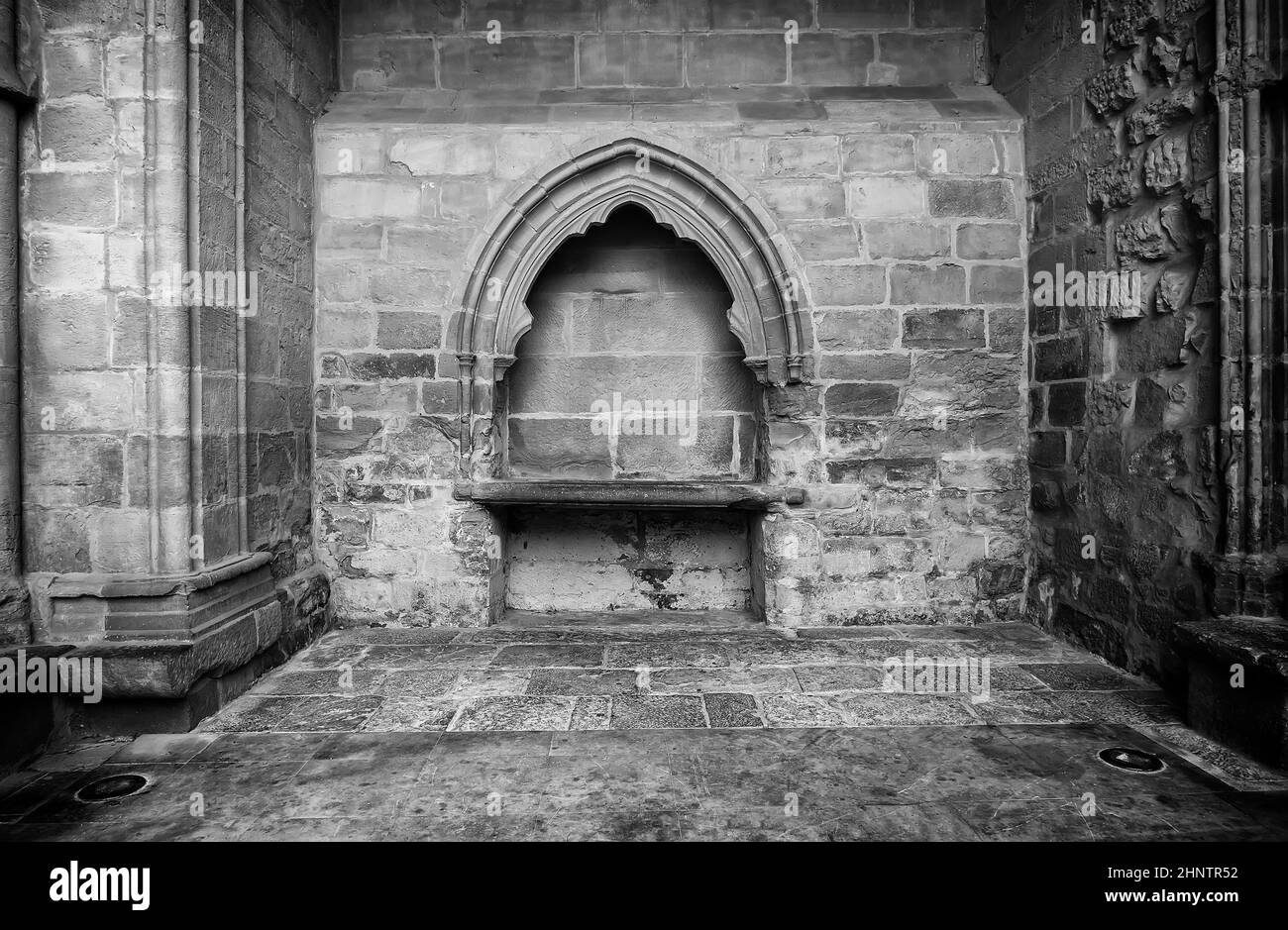Interior detail of an abandoned church, medieval architecture Stock ...