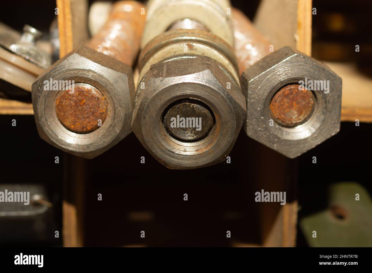 Old screws in a box. a lot of various screws. pile of fasteners in the ...