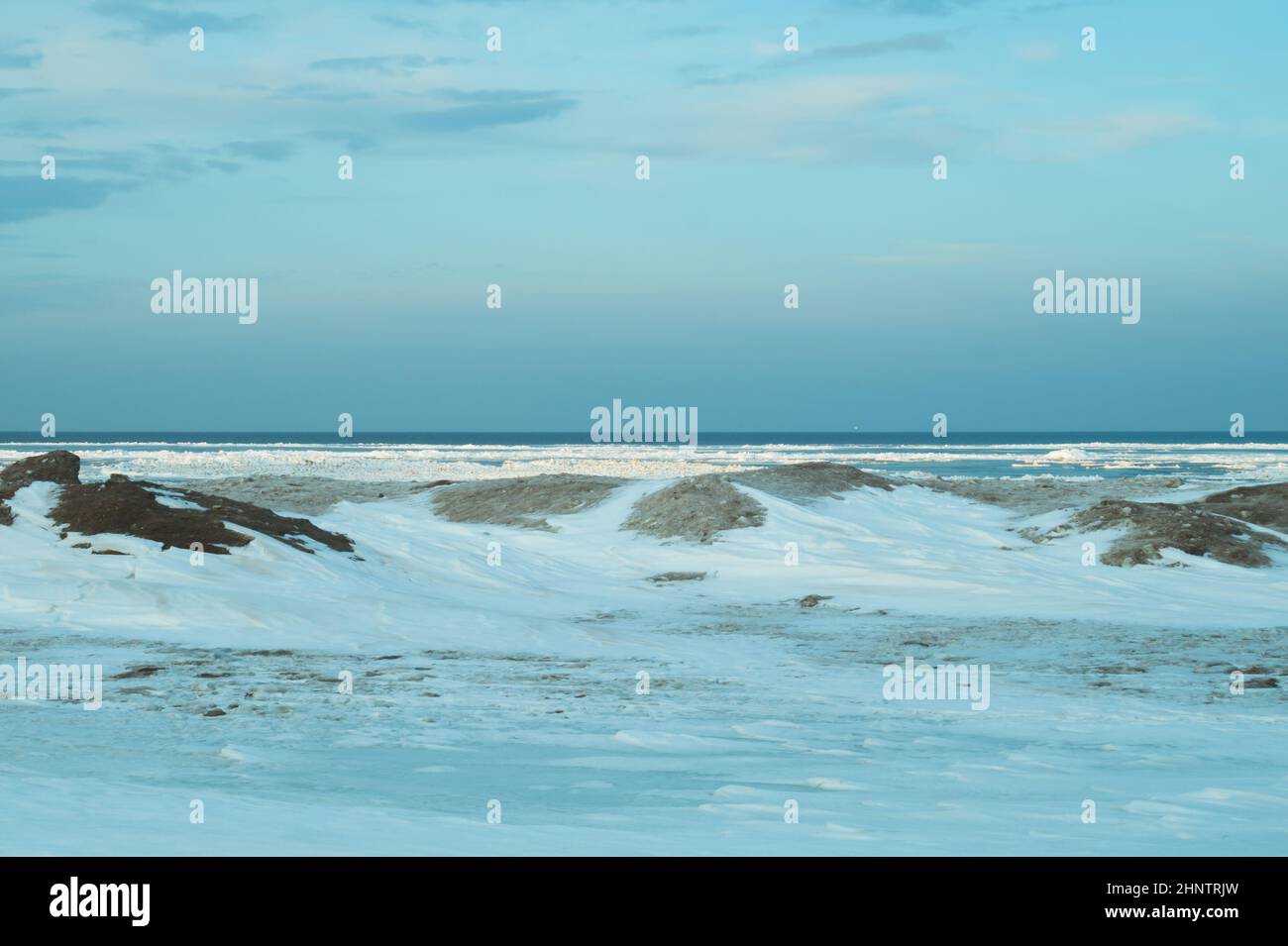 Blue frozen lake with the sky. winter landscape. nature background with ...