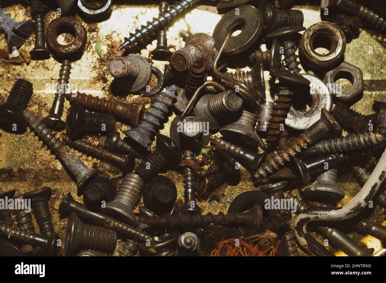 Screws background. heap of tapping screws. work tool. pile of fasteners ...