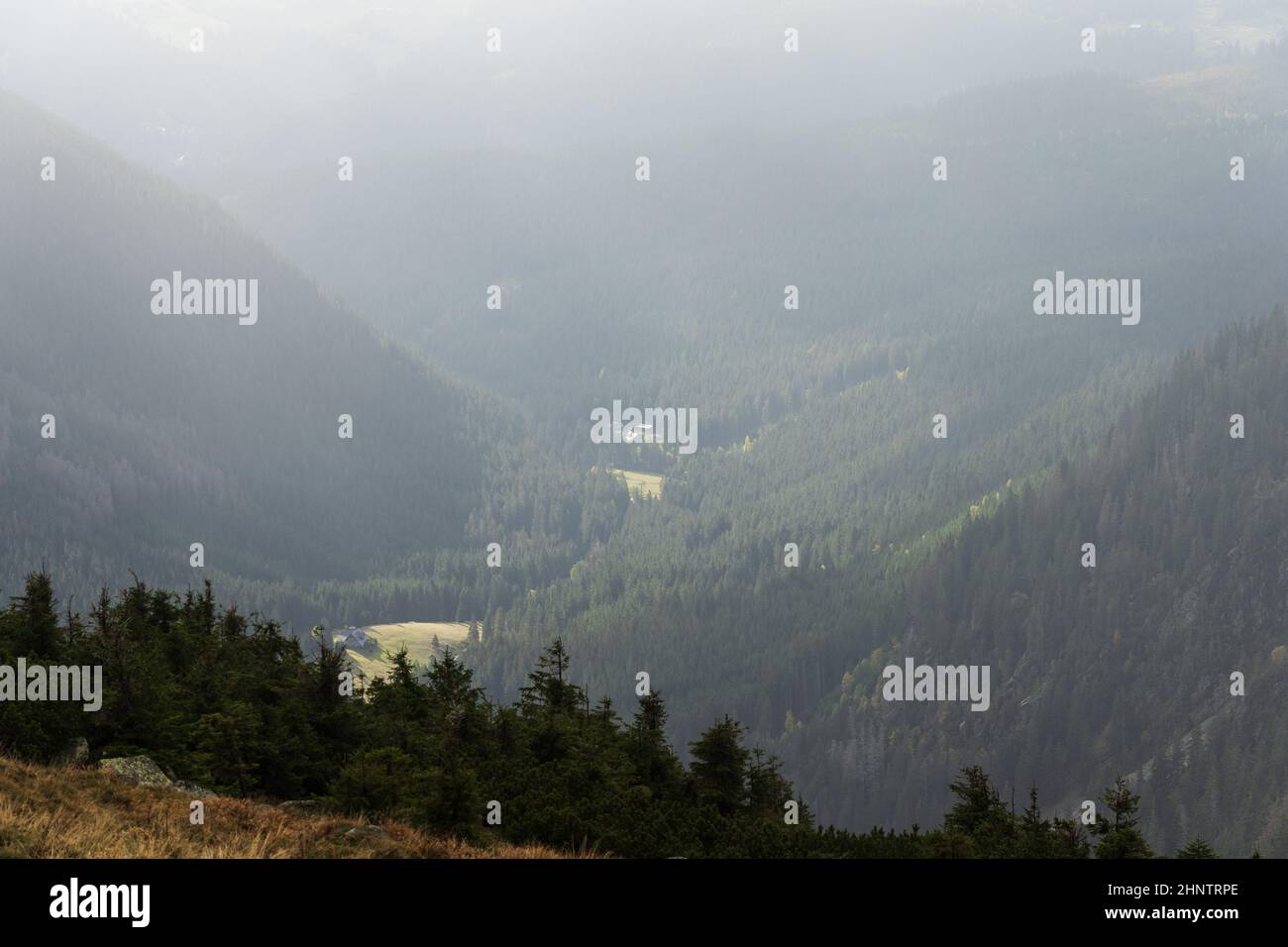 Valley in Giant Mountains on Czech side. The view from the Polish side ...